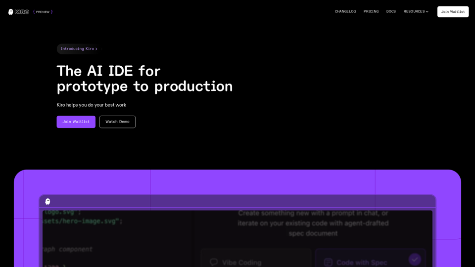 Kiro: The AI IDE for prototype to production | agenthunt.io