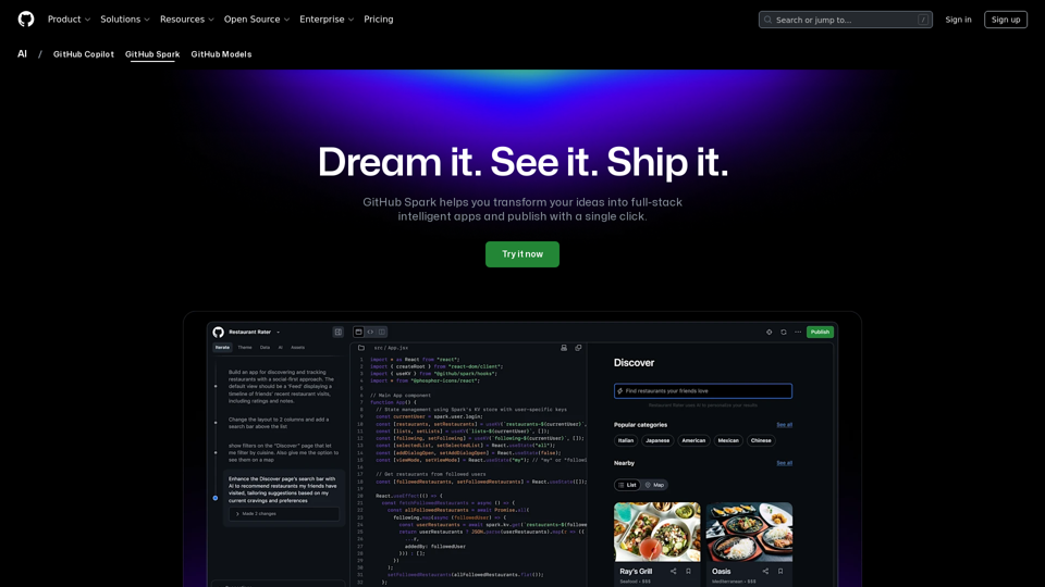 GitHub Spark - Dream it. See it. Ship it. · GitHub | agenthu...