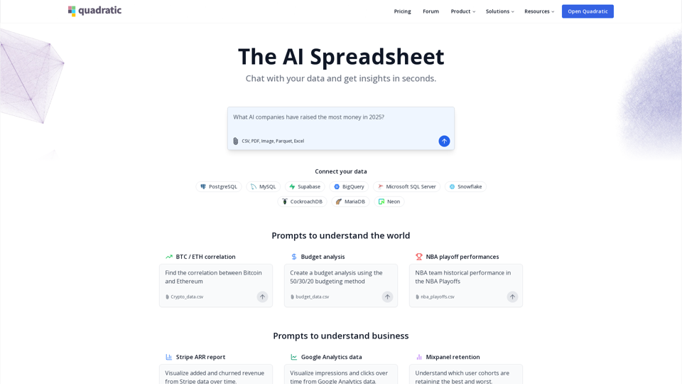 Quadratic – AI Spreadsheet for Data Analysis & Visualization...