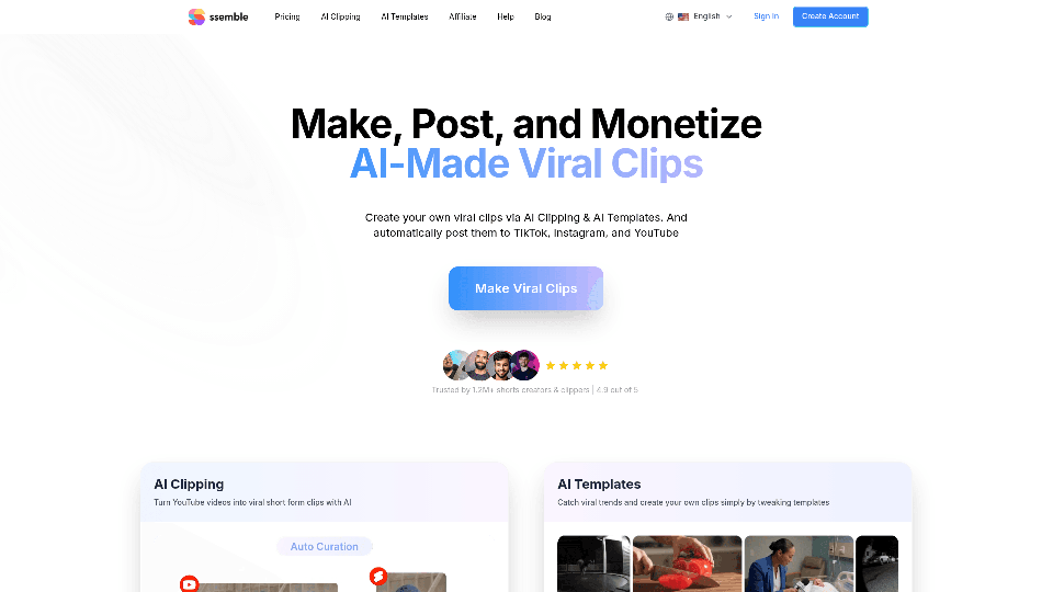 Ssemble | AI Clipping Tool for Viral Short Videos on Social ...